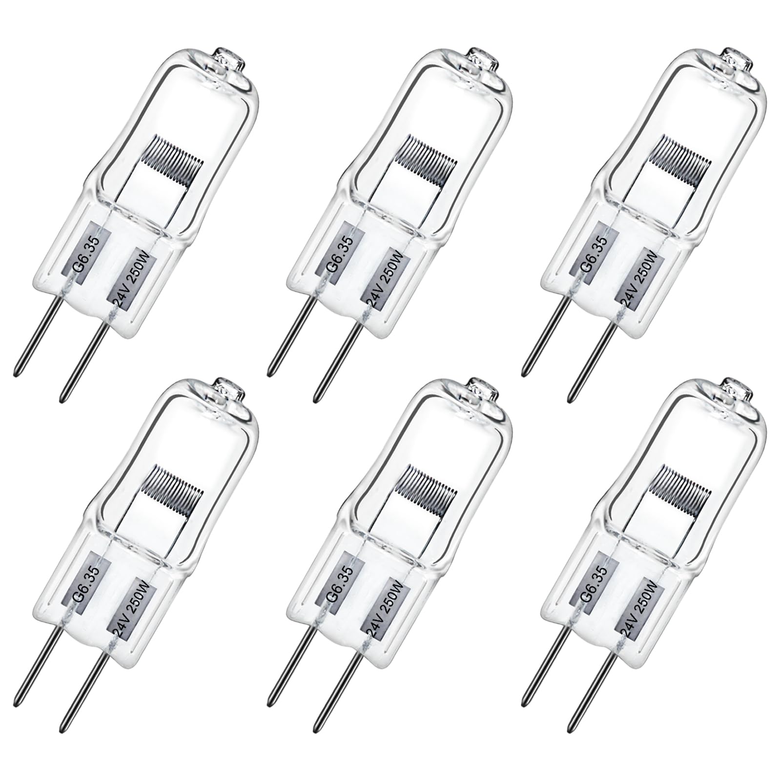 LedWekei G6.35 Halogen Bulbs,24v 150w Bulb Mini Spotlight Bulbs 2 Pin Clear Capsule Lamp Bulb,Dimmable 2700K Warm White Light Bulbs (6Pack)