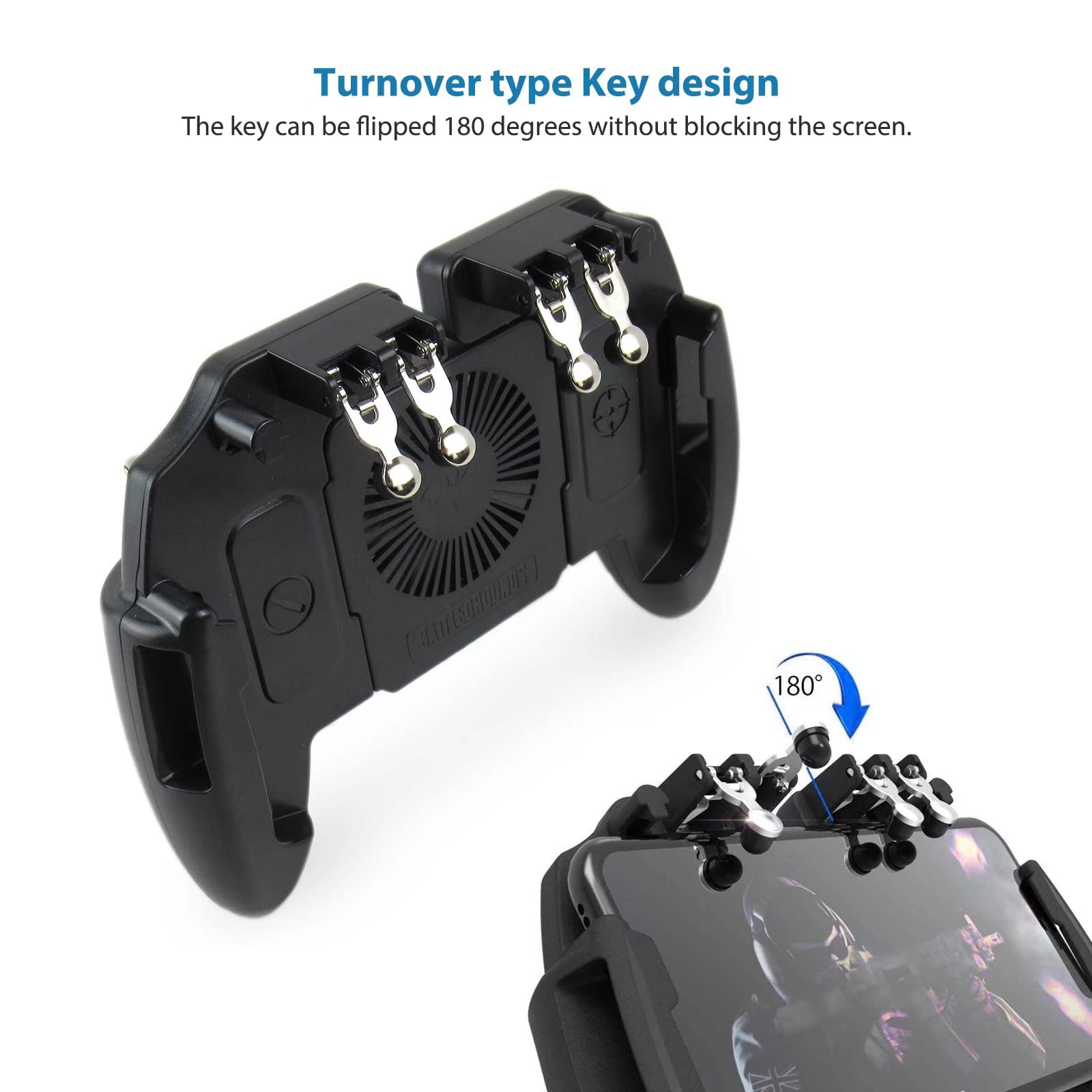 Acupress Mobile Game Controller with Cooling Fan/Phone Holder/Finger Sleeves for Most of the Mobile FPS Games Including Fortnite, PUBG,Knives Out, Cross Fire, for 4.7"-6.5" iOS Android Phones