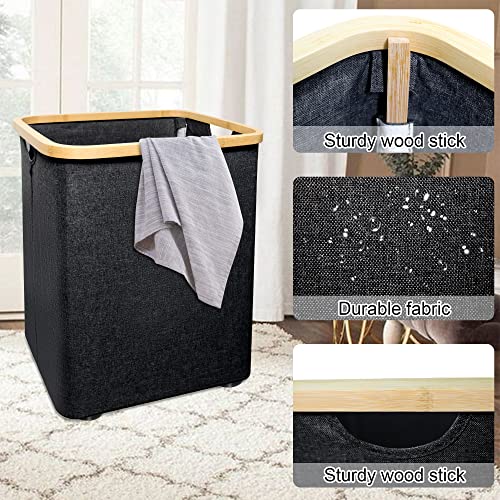 Black Laundry Basket with Wheels - 79L Laundry Hamper with Removable Laundry Bag, Foldable Easy Carry Handles Dirty Clothes Hamper for Laundry Room, Bedroom, Toys Storage Organizer