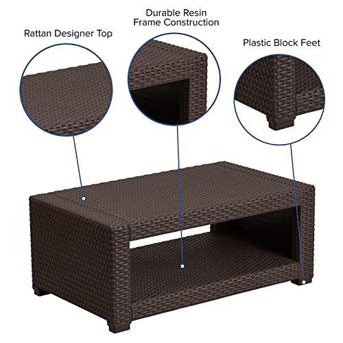 Flash Furniture Seneca Chocolate Brown Faux Rattan Coffee Table