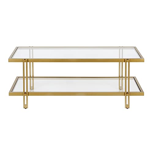 Henn&Hart 45" Wide Rectangular Coffee Table in Brass, Modern coffee tables for living room, studio apartment essentials