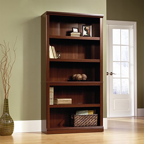 Sauder Palladia Library with Doors, Select Cherry Finish & Select Collection 5-Shelf Bookcase, Select Cherry Finish