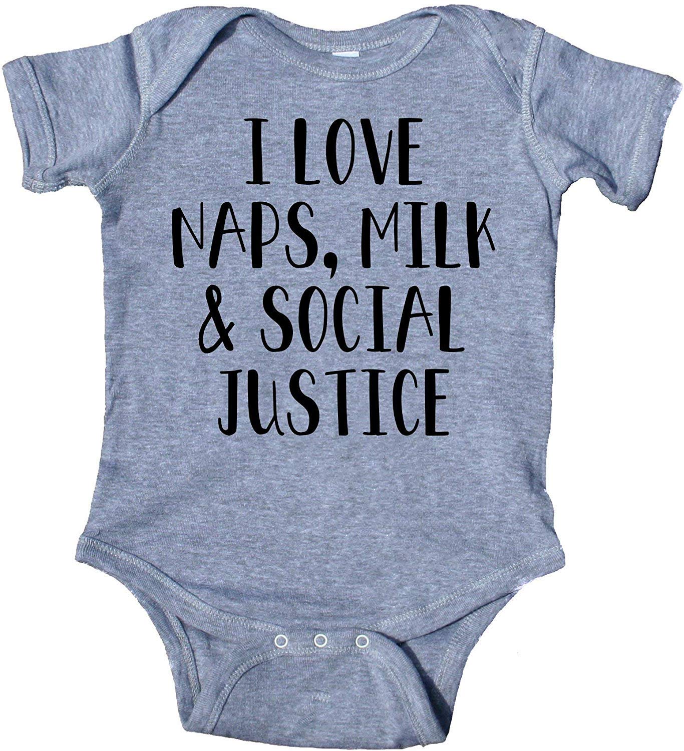 GKrepps I Love Naps Milk and Social Justice Baby Clothes Feminist Bodysuit Infant Toddler Baby Clothes Creeper Gray, 6-12 Months