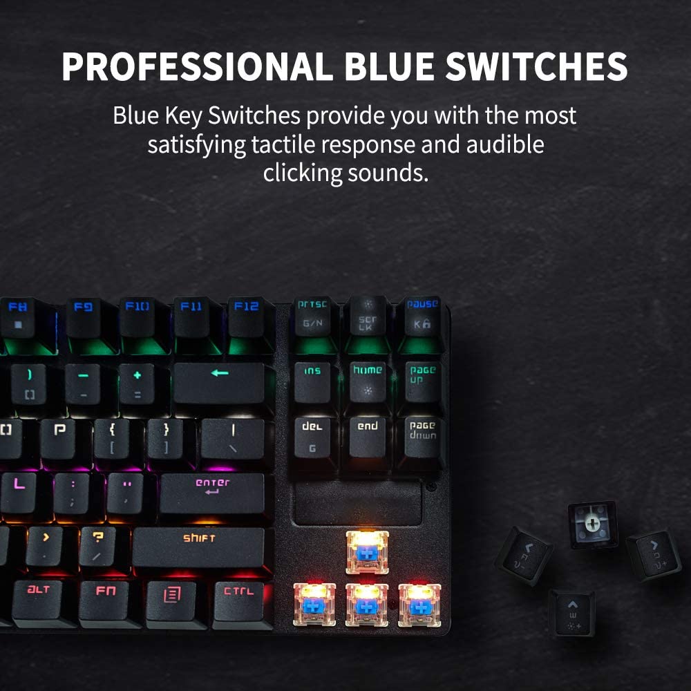 STOGA Mechanical Gaming Keyboard, Anti Ghosting USB Wired Gaming Keyboard with 87 Keys, Alloy Base, 10 Kinds of Backlight Modes LED Backlit