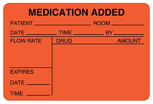 United Ad Label Medication Added Labels Medication Added, 3" x 2", Permanent Paper Label, Fluorescent Red, One Roll of 320 Labels
