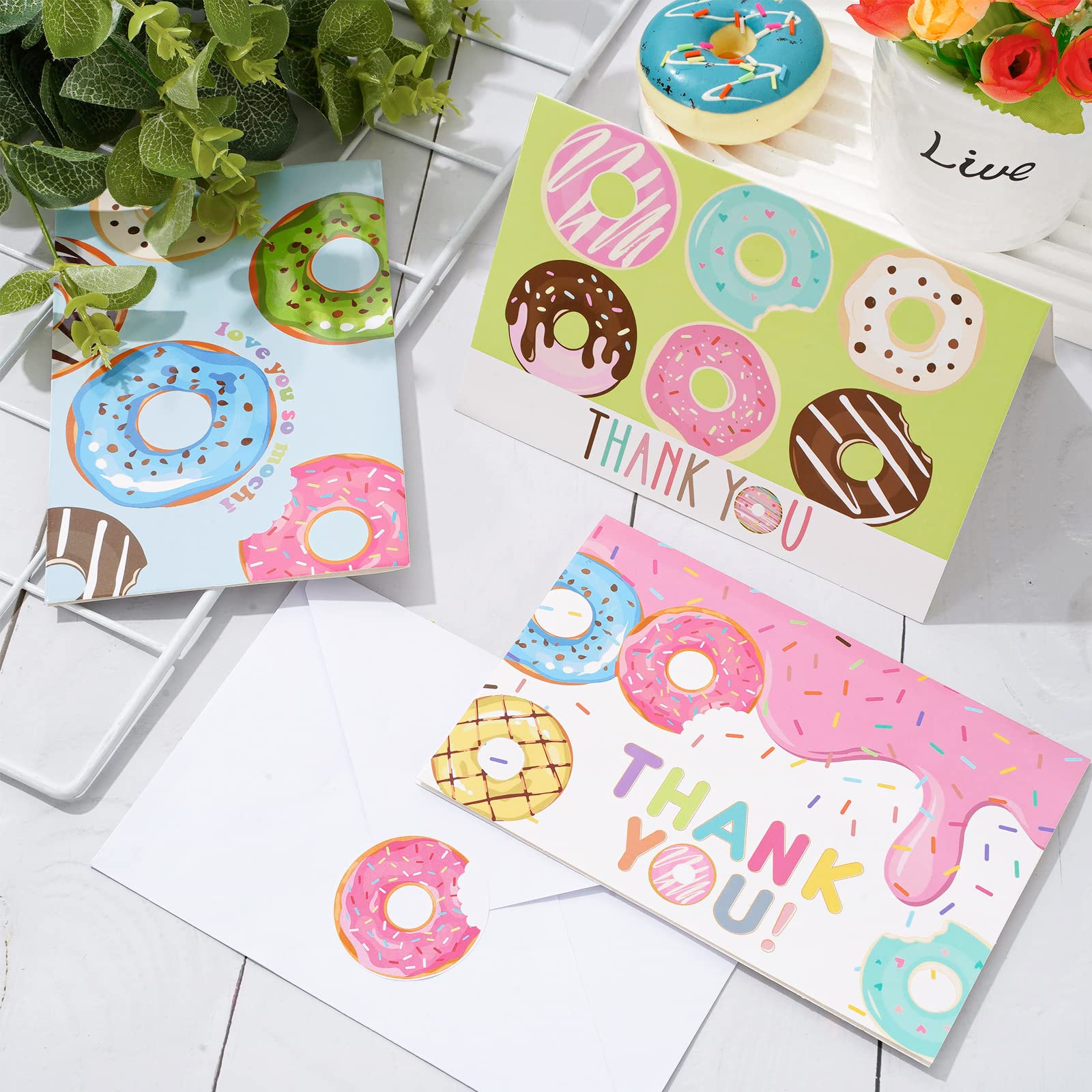 AnyDesign 36 Pack Donut Thank You Cards with Matching Seal Stickers Envelope Assorted Cartoon Doughnut Greeting Blank Note Cards for Baby Shower Wedding Birthday Party Business Stationery