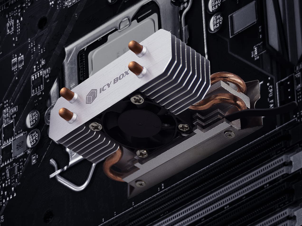 ICY BOX Aluminum Alloy Heatsink with Fan for The Most Heat Dissipation with Silicone Thermal Pad Designed Specially for M.2 SSD 2280 DIY Desktop PC SSD Black