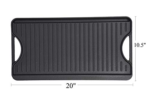 GasSaf Cast Iron Reversible Griddle with Handles, 20 Inch x 10.5 Inch Big Grill Pan for Stovetop