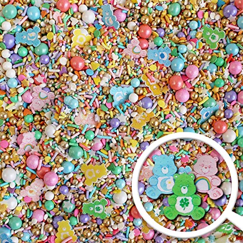 Care BearsÂź Sprinkle Mix| Pastel Rainbow Sprinkles Blend| Vintage Rose Gold Chocolate Crispies Dragees| Care Bear Wafer Paper Toppers| Cake Cupcake Cookie Sprinkles| Ice Cream Candy Sprinkles| 4 oz.