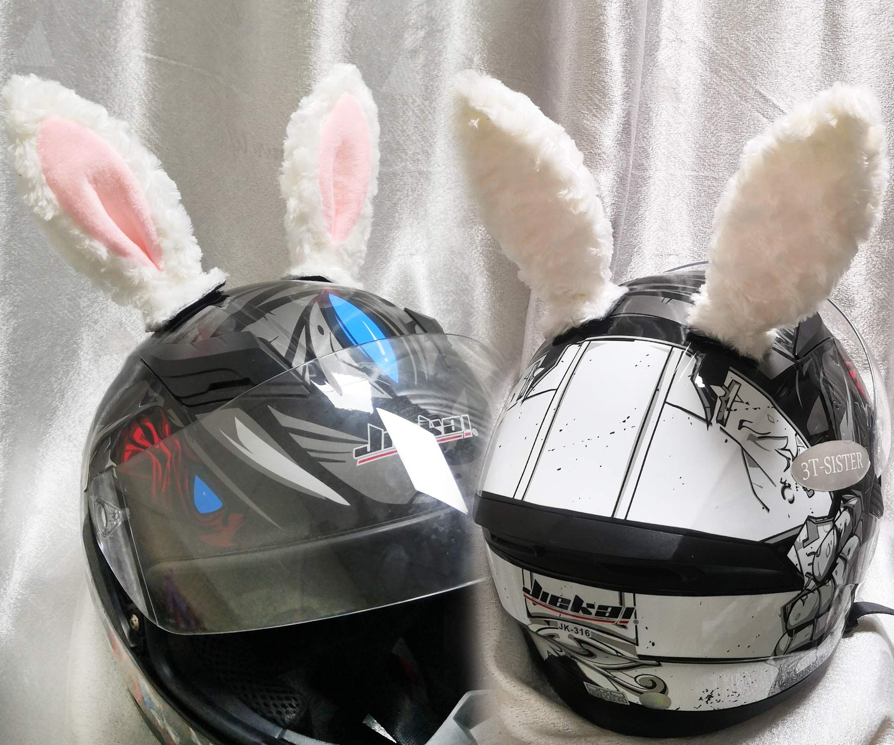 3T-SISTER Helmet Bunny Ear Women Girls Plush Rabbit Ear for Motorcycle Bicycle Ski Helmets Halloween Party Cosplay Wig Helmet Accessory Decorations Velcro Reusable Design （White） 2PCS