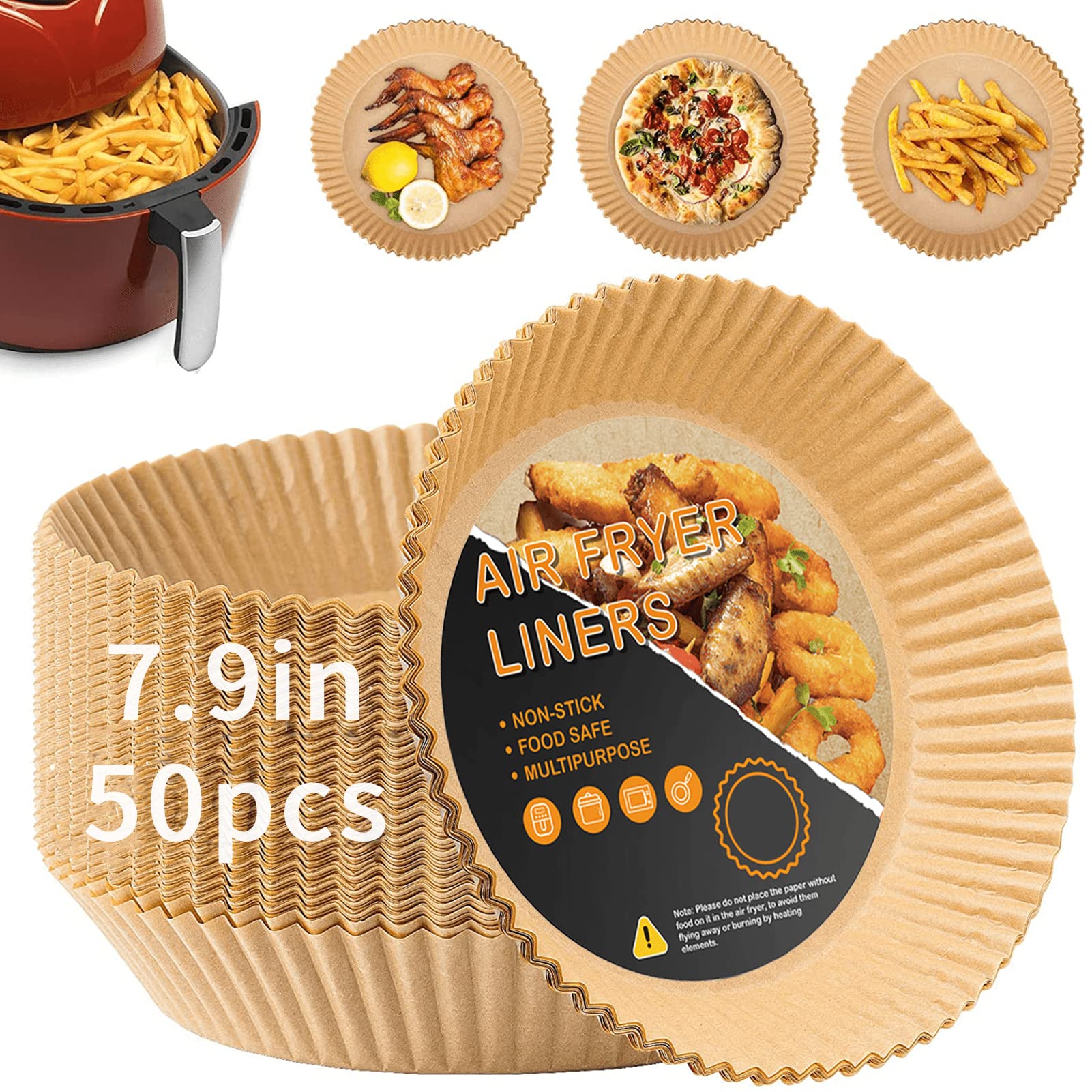 Air Fryer Parchment Paper, Non-stick Liners, Baking Paper for Air Fryer, Disposable Paper, Oil-proof, Water-proof(50PCS,7.9 Inches, Natural)
