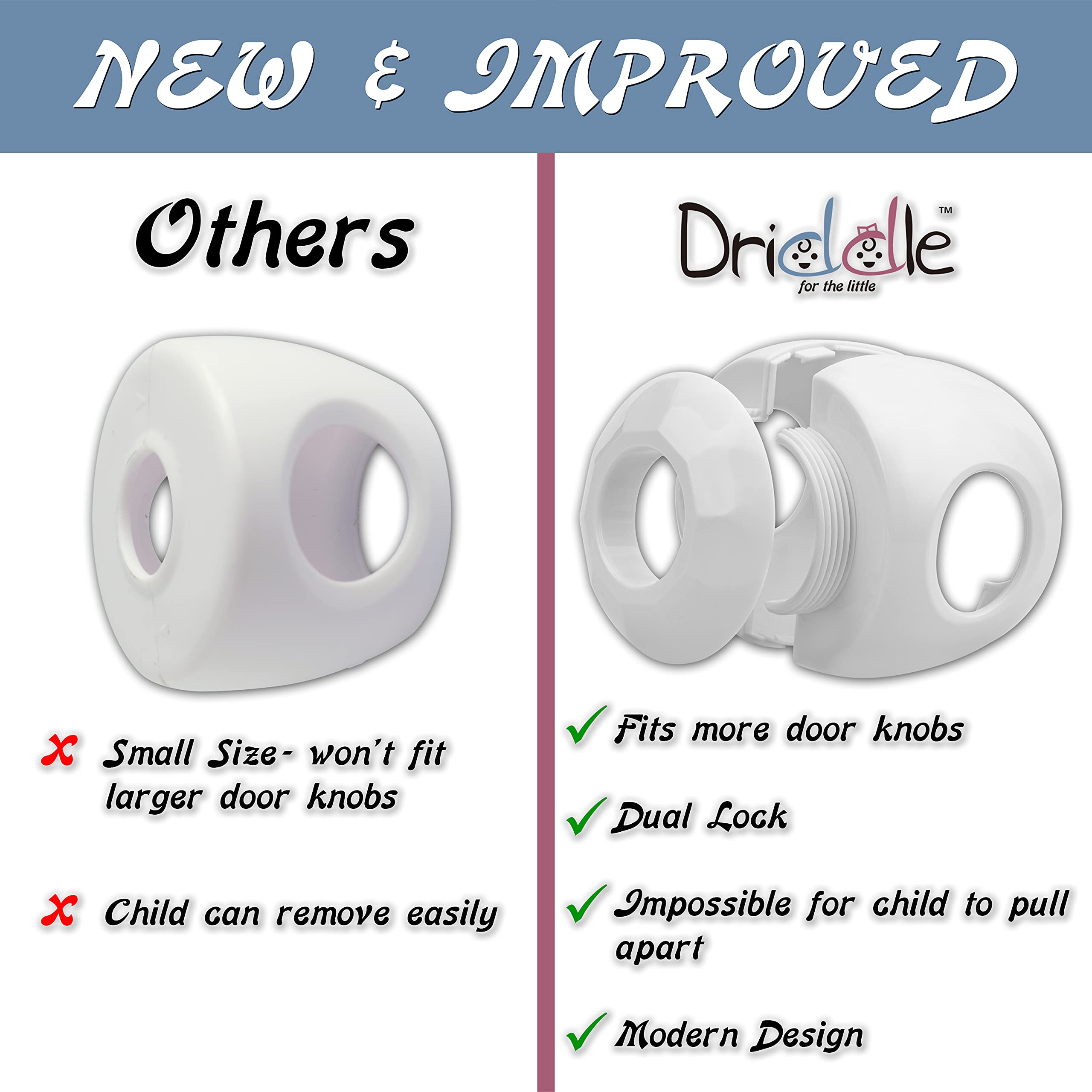Driddle Door Knob Safety Cover for Kids - 5 Pack - Baby Proof Door Knob Covers - Door Locks for Kids Safety Child Proof - White