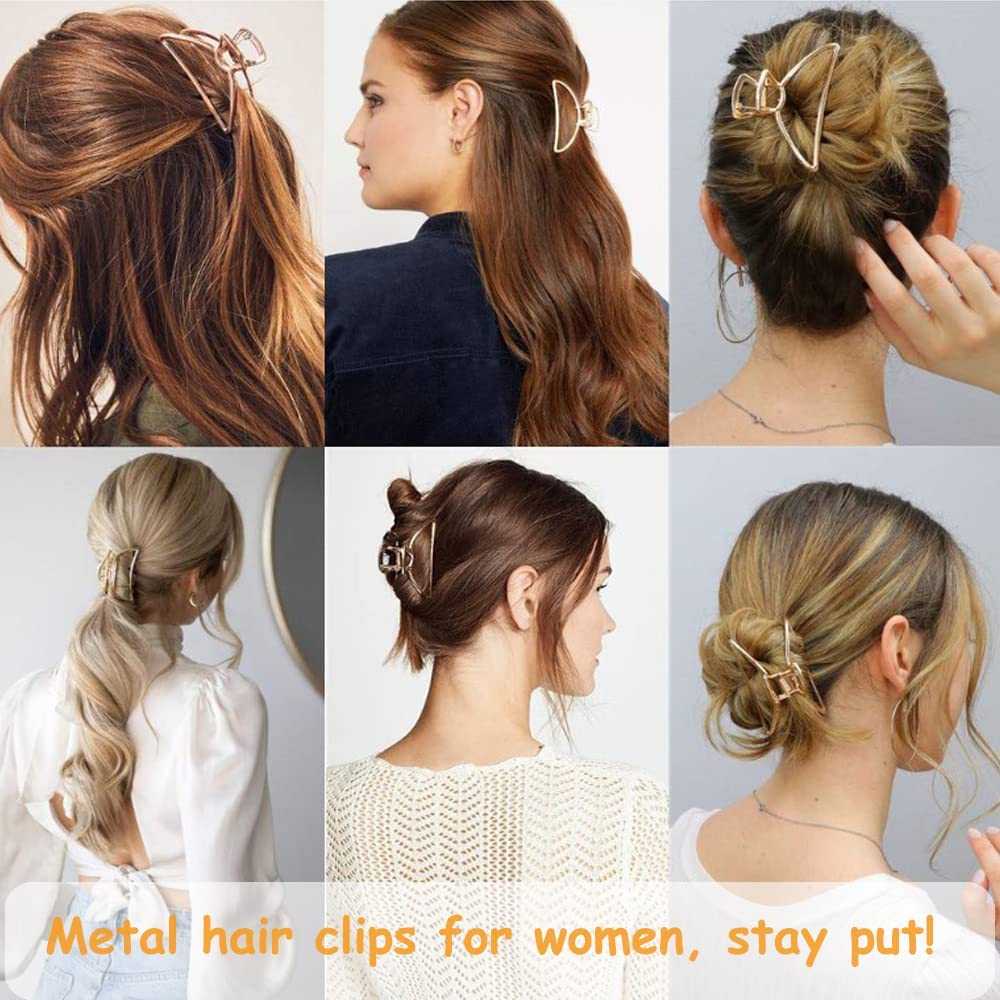 VinBee Metal Hair Clips for Women Hair Claw Clips Medium for Thick Hair 3 Pack (Silver + Gold + Rose Gold)