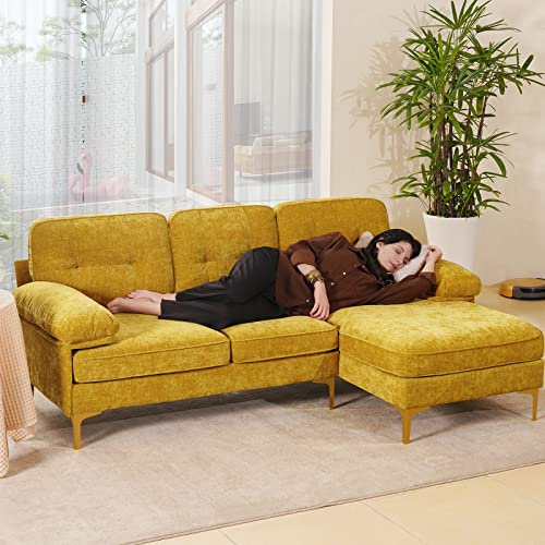 80.7"Modern Sectional Sofa ,Loveseat Sofa Couch for Living Room,Apartment and Small Space,Chenille L-Shaped Sofas with Solid Wood Frame,Removable cushions,Wide Armrest,Easy to Assemble(Yellow)