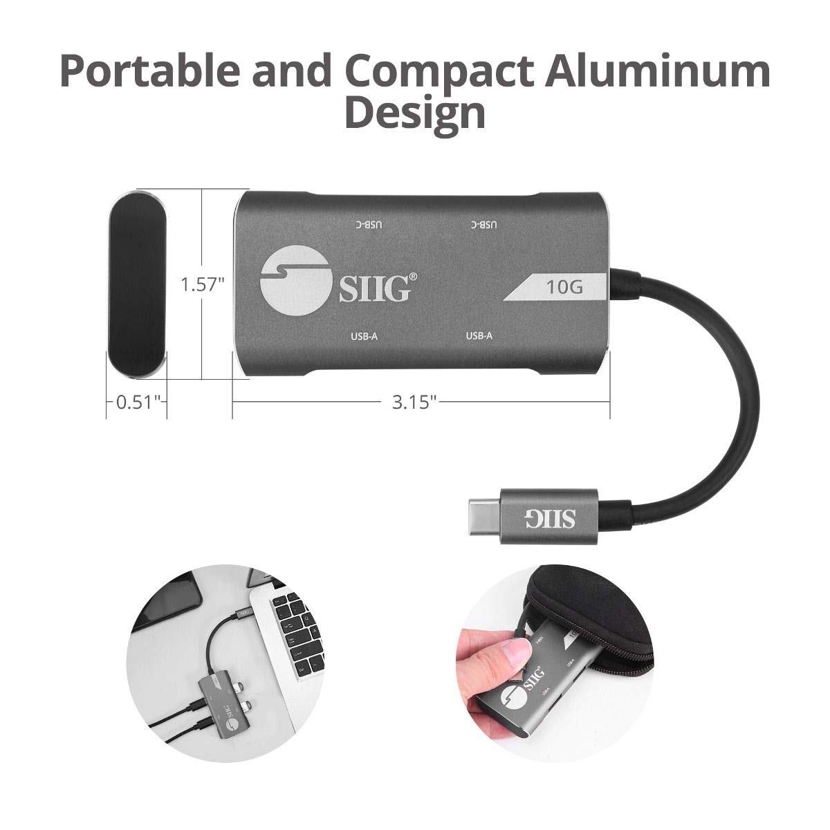 SIIG USB C Hub, 2X USB-C, 2X USB 3.1 with 10Gbps Data Transfer, Plug-n-Play for MacBook, PC, Laptop, Windows/MacOS (JU-H40G11-S1)
