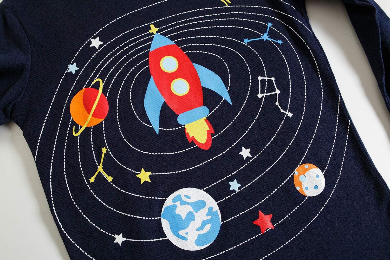 Popshion Little Boys Long Sleeve Pajamas for Boys 100% Cotton Toddler Space Rocket Sleepwear Clothes Set(Planet-6229 6T)