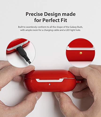 Ringke Case Designed for Galaxy Buds Plus (2020) and Galaxy Buds (2019) Hard PC Case Cover Accessory Upgraded Version with Carabiner - Glossy Red
