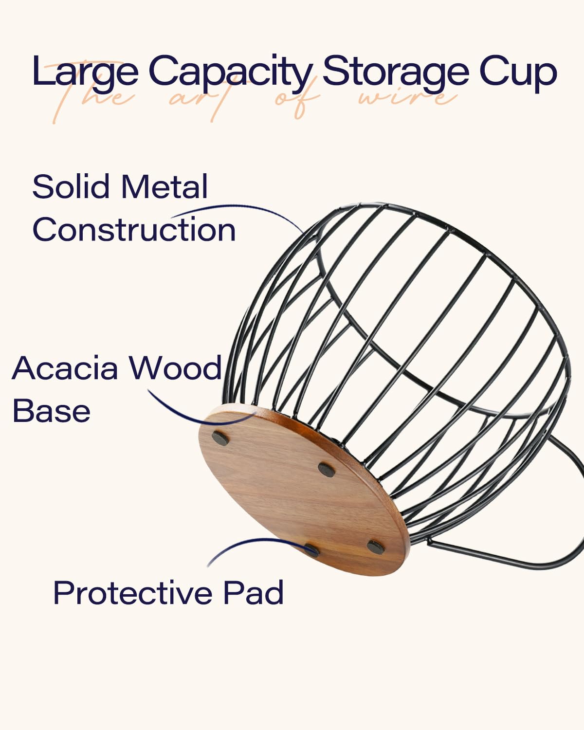 getstar Coffee Pod Holder, Large Black Wire Coffee Bar Accessories with Acacia Wood Base