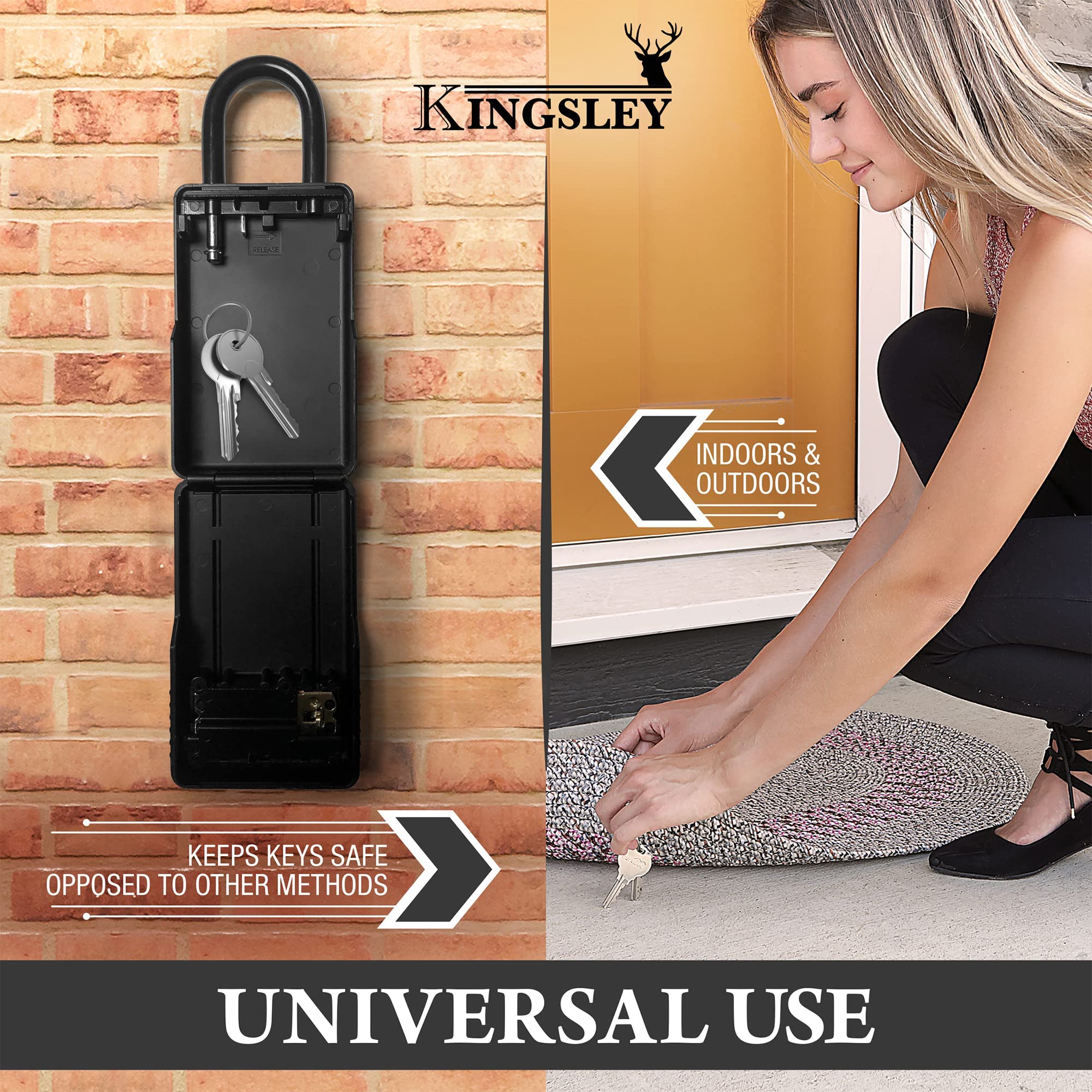 Kingsley KL313 Large Capacity Key Storage Box with Resettable Code, Water Resistant Realtor Key Lock Box for Spare Keys, Lock Box for Home, Apartment, AirBnB