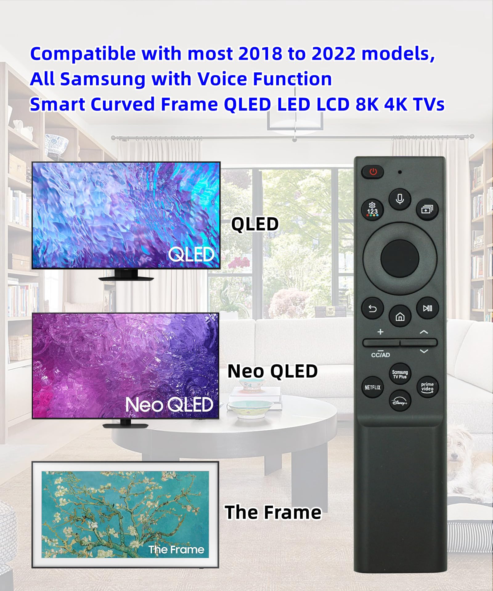 2023 New BN59-01385A(No solar) Replacement Voice Remote fit for Samsung Smart TV,Compatible with Samsung Crystal UHD/QLED/Neo QLED/The Frame/4K/8K Series TVs-1 year warranty