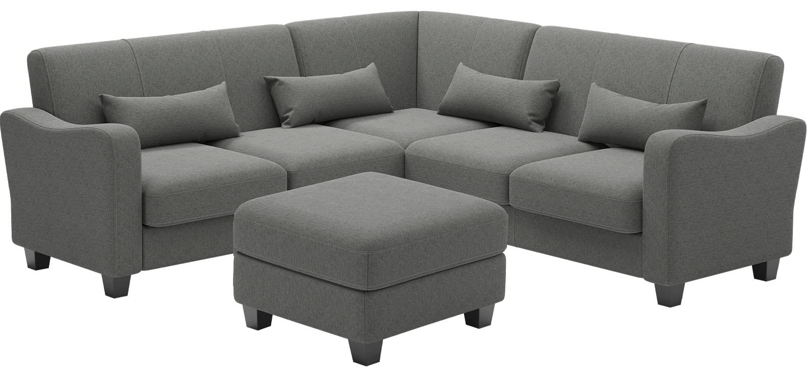 Belffin Small L Shaped Couch Convertible Sectional Sofa Couch L-Shaped Sofa with Storage Ottoman 4 Seat Sofas Light Grey