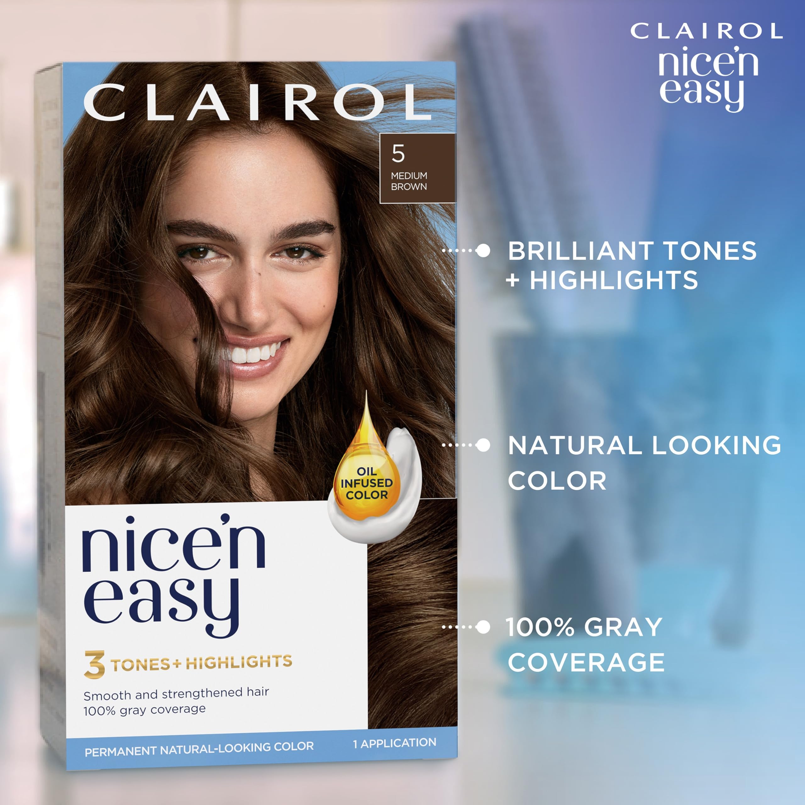 Clairol Nice'n Easy Permanent Hair Dye, 5W Medium Mocha Brown Hair Color, 1 Count