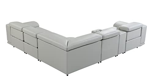 Blackjack Furniture Venice 6 Piece Sectional Sofa with 3-Power Recliners, Features Adjustable Headrest, Lumbar Support, USB and Wireless Charging Station, Extra Large Storage, 1 Console, Light Grey