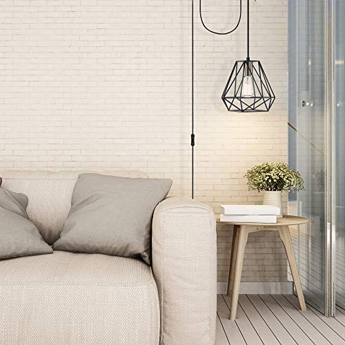 Globe Electric 60846 1-Light Plug-In or Hardwire Pendant Lighting, Dark Bronze, Antique Brass Accent Socket, Cage Shade, 15-Foot Black Fabric Cord, In-Line On/Off Switch, Pendant Lights Kitchen Island