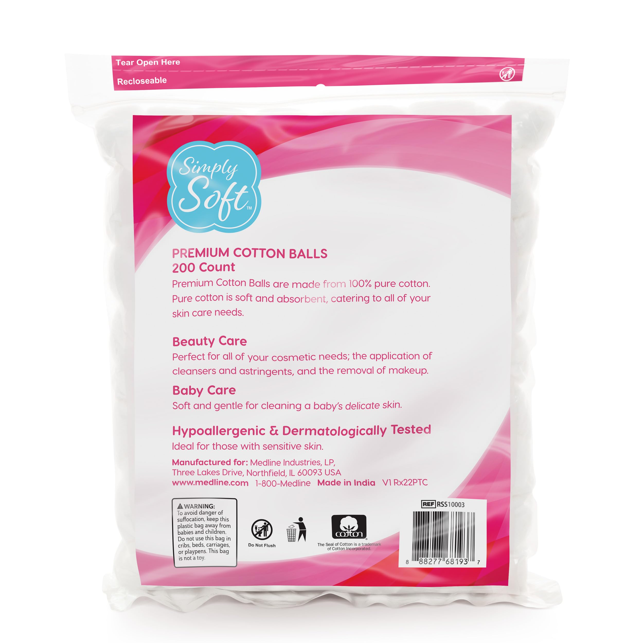Simply Soft Premium Cotton Balls (600 Count), 100% Pure Cotton, Large Cotton Balls for Face and Nail Polish Remover