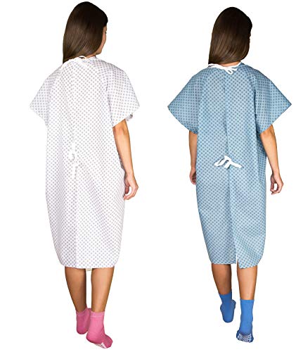 Careoutfit 2 Pack - Blue and White Hospital Gown with Back Tie/Hospital Patient Gown with Ties - One Size Fits All