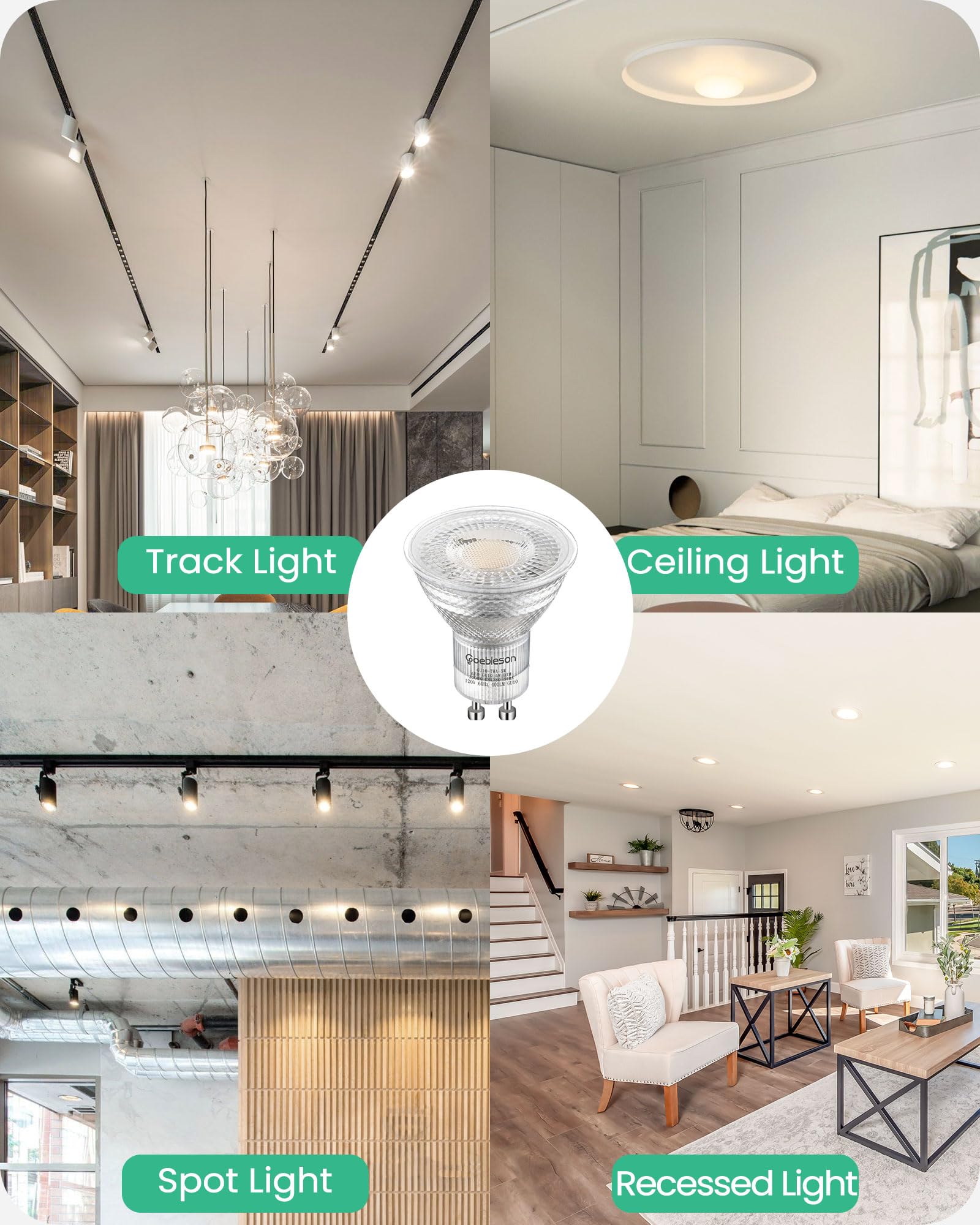 GOEBLESON GU10 LED Bulbs Dimmable, 5W (50W Equivalent) Light Bulbs, 3000K Soft Warm White Track Lighting, 400LM, UL Listed, 6-Pack W08GU1005