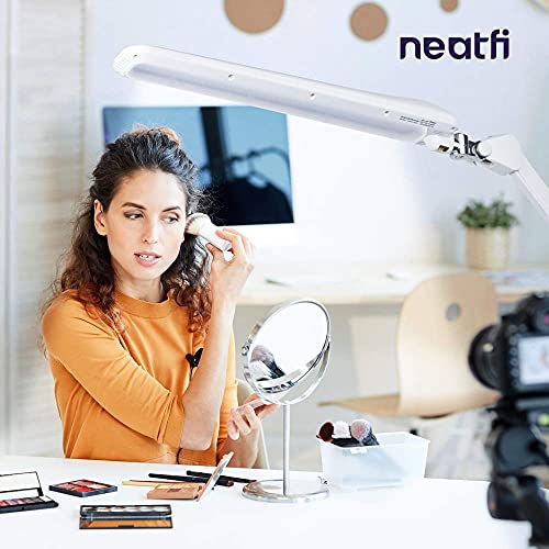 Neatfi Elite HD XL Task Lamp with Clamp, 90PCS SMD LED, 6000β7000K, Super Bright Desk Lamp, Eye-Caring, Non-Polar Dimming (17 Inches, White)