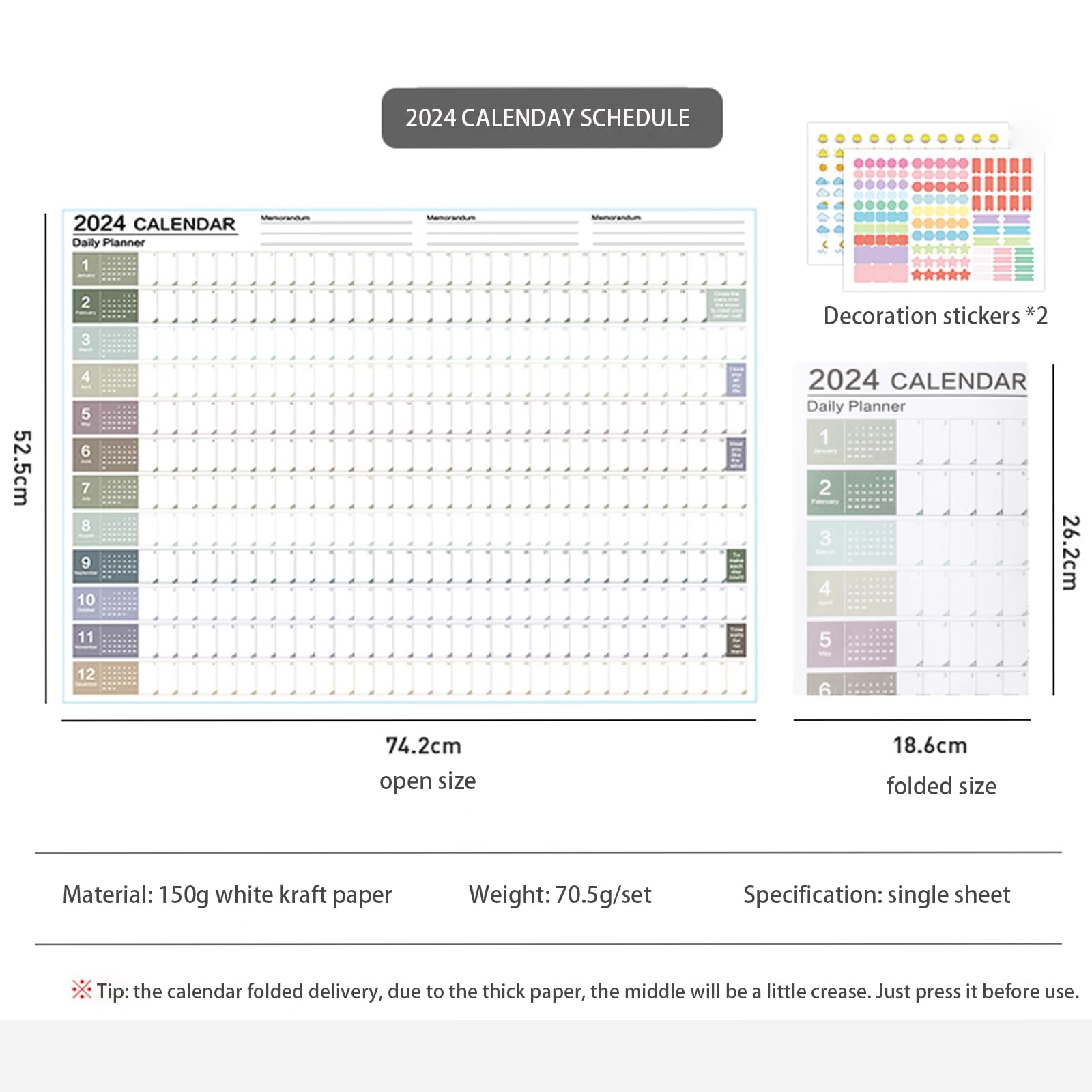 29''x20'' Poster Calendar 2024 Wall Calendar 12 Month Annual Yearly Wall Planner,Year-Round Large Wall Calendar, Large Size 12 Month Planner,2024 Calendar