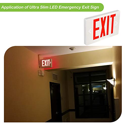 Hykolity LED Exit Sign, Red Letter Emergency Exit Lights, 120V-277V Universal Mounting Double Face - 4 Pack