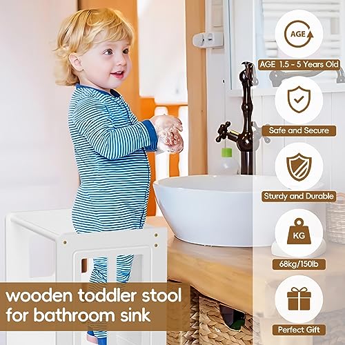 4 in 1 Toddler Kitchen Step Stool, Kitchen Toddler Tower Helper with Whiteboard and Safety Rail, Anti-Slip Protection, Adjustable-Height Kids Learning Standing Tower for Kitchen Counter Bathroom Sink