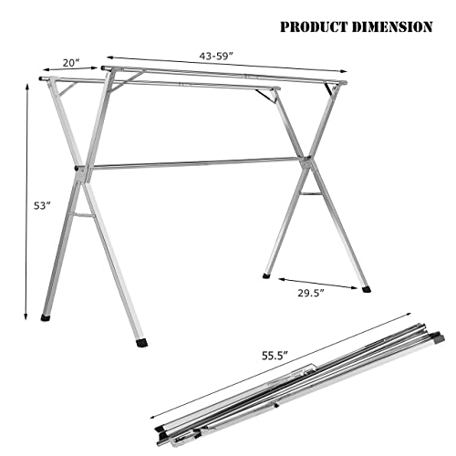 HYNAWIN Clothes Drying Racks, Upgraded Stainless Steel Laundry Drying Rack, Heavy Duty Collapsible Garment Rack, Clothes Storage Rack for Indoor Outdoor, 1.5M/59 in