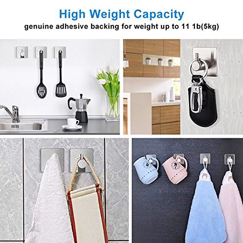 FrontTech Adhesive Hooks Heavy Duty Wall Hooks Waterproof Stainless Steel Hooks for Hanging Coat, Hat,Towel Robe Hook Rack Wall Mount- Bathroom and Bedroom 4-Packs