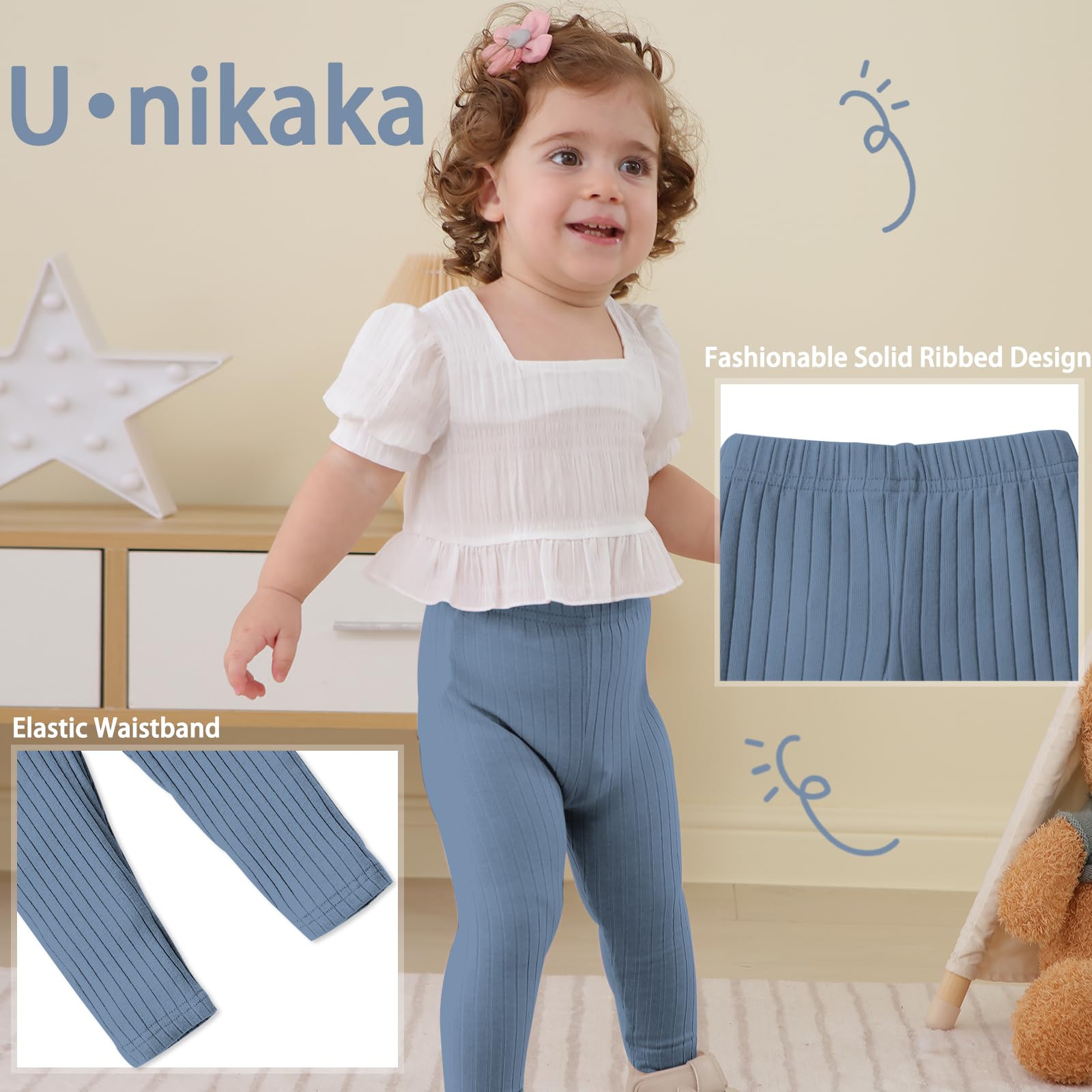 U.nikaka Unisex Baby 6-12 Months 5-Pack Pants in Grey White Black Orange and Pink