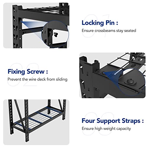 FLEXIMOUNTS Garage Shelving, 3-Tier Adjustable Shelf, 4650 lbs Weight Capacity Storage Rack, 2 x 4 ft, Heavy Duty Industrial Metal Shelving