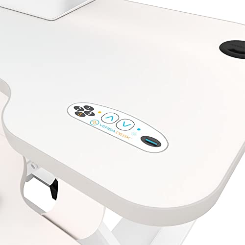 VERSADESK® PowerPro Elite 48” x 24" – App Controlled X-Large Electric Standing Desk Converter w/USB Charging Port. Raises up to 20”. Fully Assembled – Includes LED Lights. Supports 80 lbs. – White