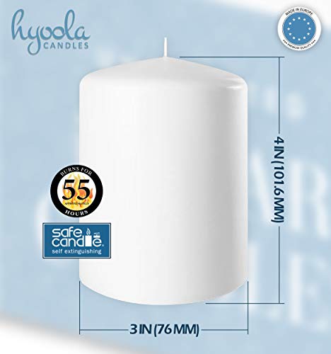Hyoola White Pillar Candles 3x4 Inch - Unscented Pillar Candles - 6-Pack - European Made