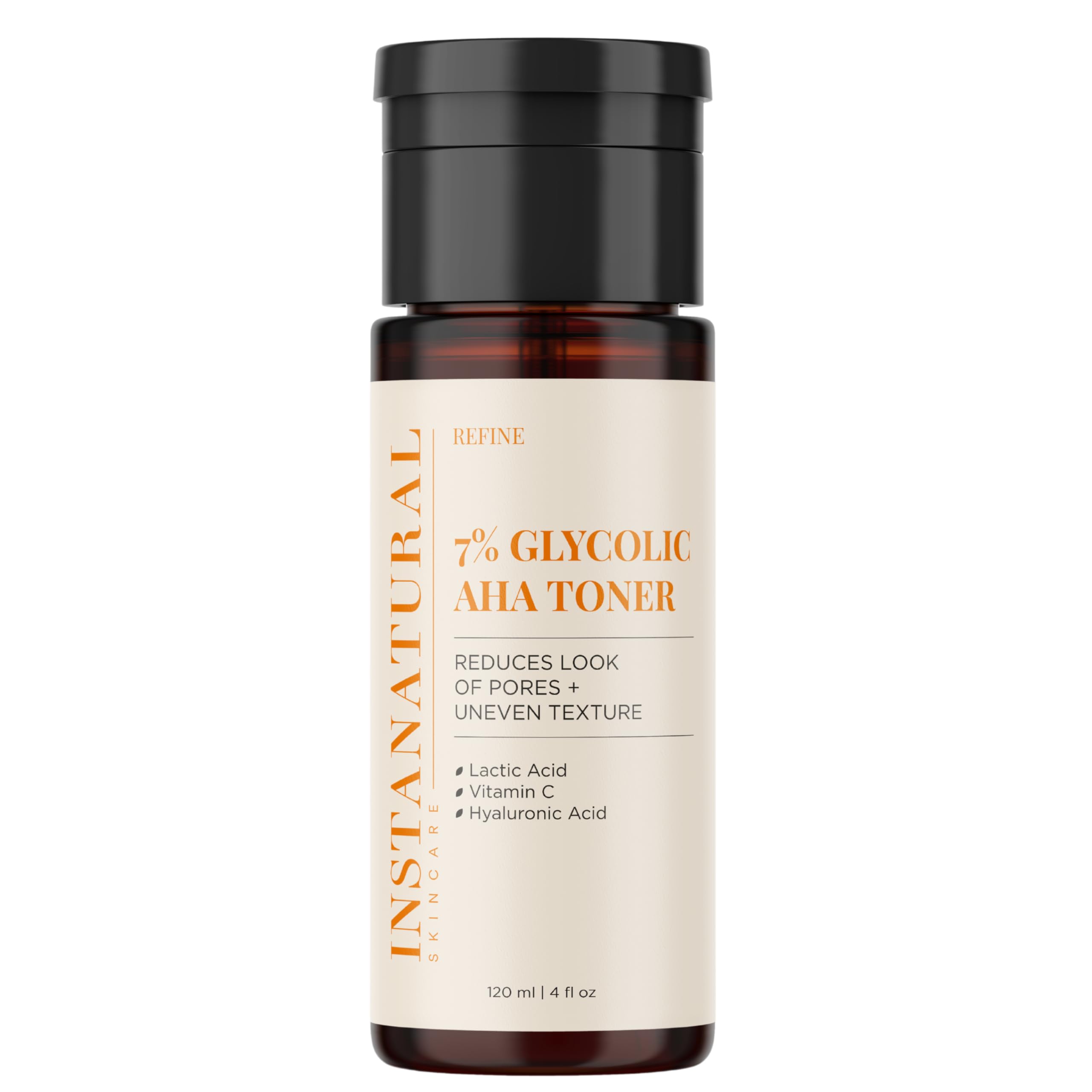InstaNatural 7% Glycolic AHA Face Toner, Brightens, Reduces The Look of Pores and Uneven Texture, Gently Exfoliates, with Lactic Acid, Witch Hazel and Vitamin C, 4 Fl Oz