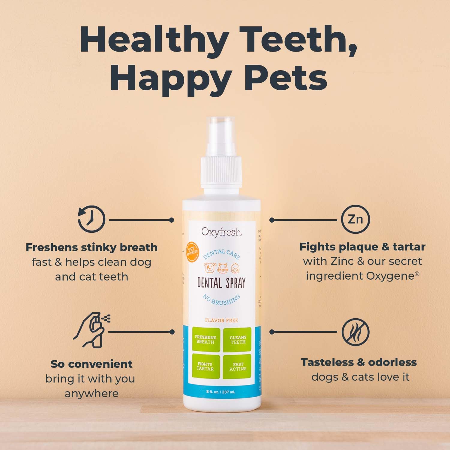 Oxyfresh Advanced Pet Dental Spray β Instant Pet Fresh Breath: Easiest No Brushing Pet Dental Solution for Dogs and Cats β Best Way to Fight Pet Plaque, Keep Teeth & Gums Healthy. 8oz.
