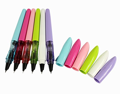Hillento Jinhao Fountain Pen Set, Shark Series Plastic Fountain Pen Set, Diversity Color(Green, Light Blue, Pink, Purple, Rose Red, White), Set of 6