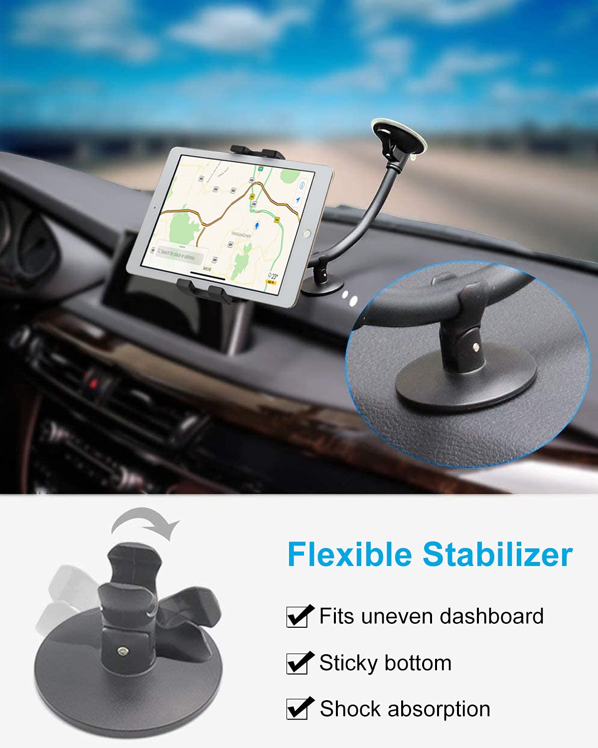 woleyi Windshield Car Tablet Mount, Car/Truck Window Dashboard Tablet Holder with Long Arm Suction Cup, Compatible with iPad Pro/Air/Mini, Galaxy Tab/Z Fold, iPhone, More 4-13" Cell Phones and Tablets