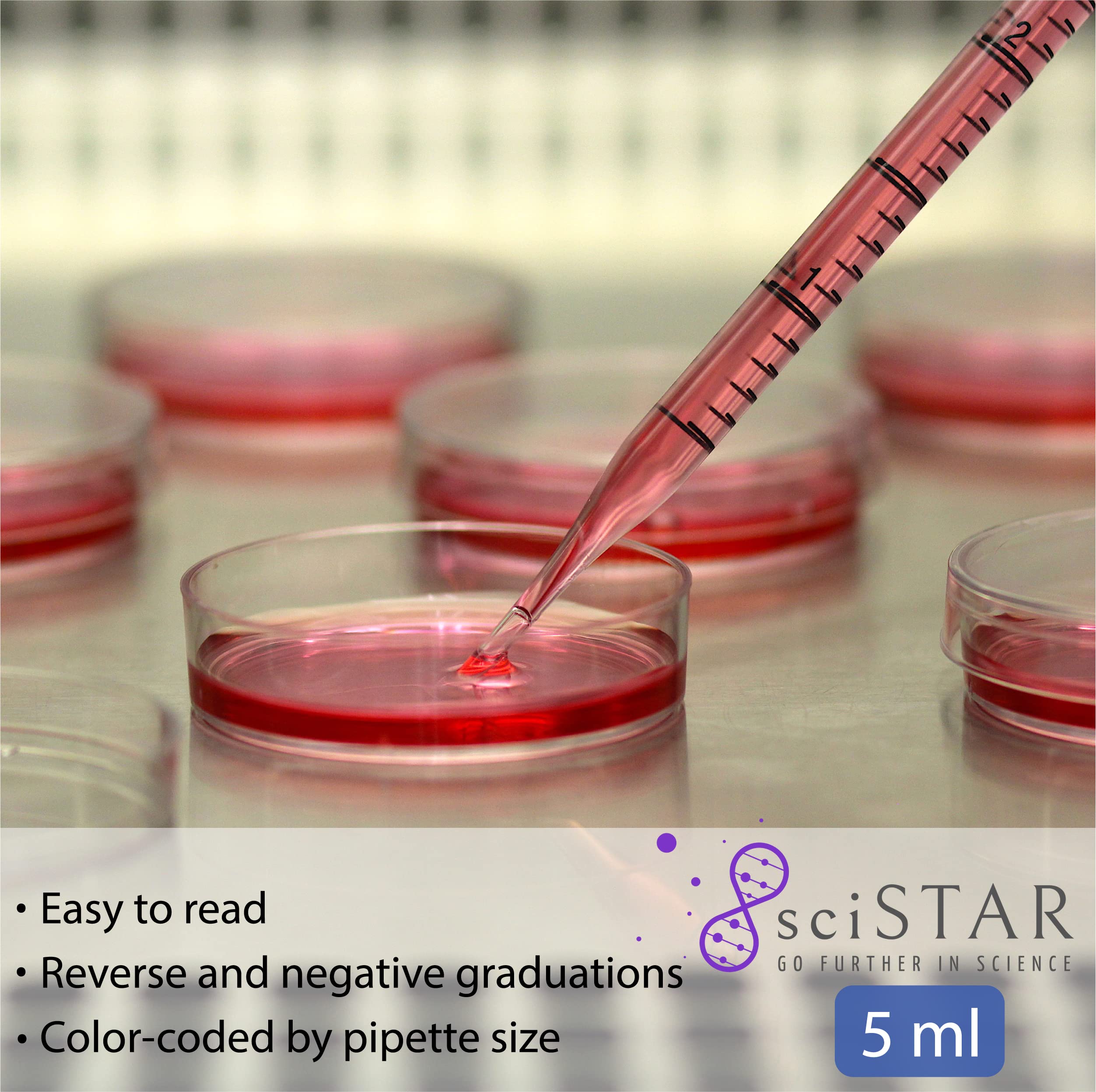SciStar 5mL Polystyrene Serological Pipettes, Individually Wrapped, Sterile, Standard Length, Laboratory Grade (Box of 50)