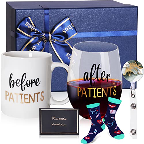 Before Patients, After Patients 11 oz Coffee Mug and 15 oz Stemless Wine Glass Set Gifts Idea for Nurses, Doctors, Hygienists, Assistants, Physician, Dentists, Nurses' week Birthday Graduation Gifts