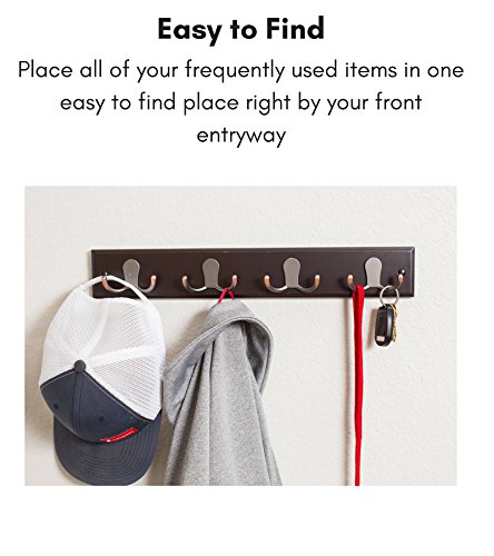 BirdRock Home Dual Hook Coat and Hat Rack - 4 Dual Hooks - 17 Inches - Wall Mount - Decorative Home Storage - Entryway Foyer Hallway Bathroom Bedroom Rail - Oil Rubbed Bronze Hooks - Dark Brown Pine B