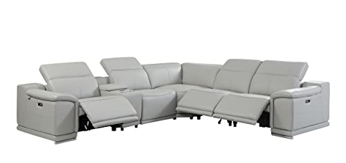 Blackjack Furniture Venice 6 Piece Sectional Sofa with 3-Power Recliners, Features Adjustable Headrest, Lumbar Support, USB and Wireless Charging Station, Extra Large Storage, 1 Console, Light Grey