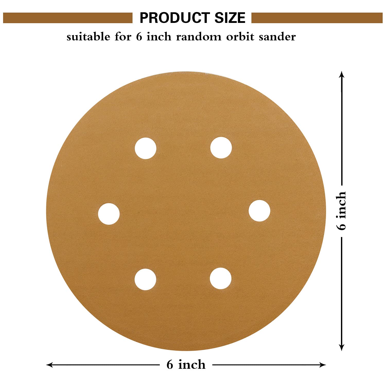 50PCS 6-Inch 6-Hole Hook and Loop Sanding Discs,80 Grit Wet Dry Random Orbital Sandpaper for Automotive and Woodworking